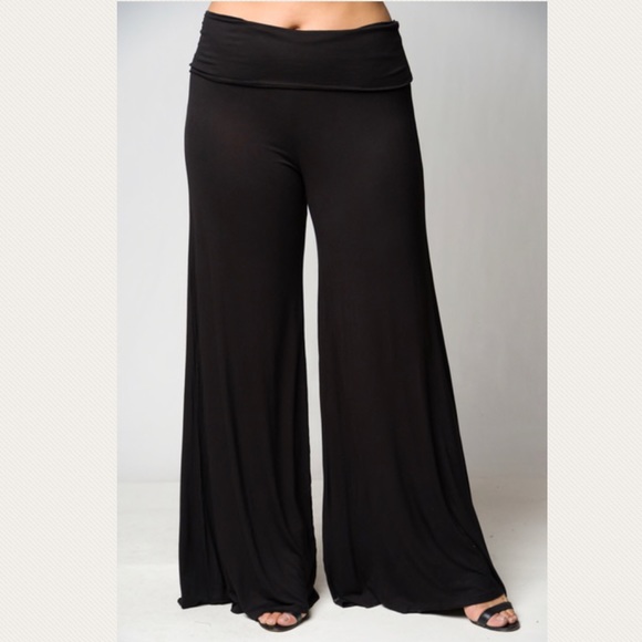 Pants & Jumpsuits | 1x 2x 3x Black High Waisted Plus Size Palazzo Pant ...